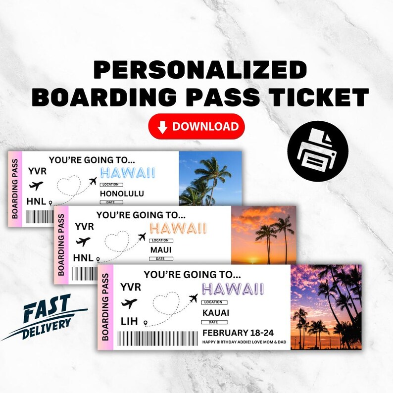 Personalized Hawaii Trip Ticket Gift, Surprise Vacation Reveal - Etsy