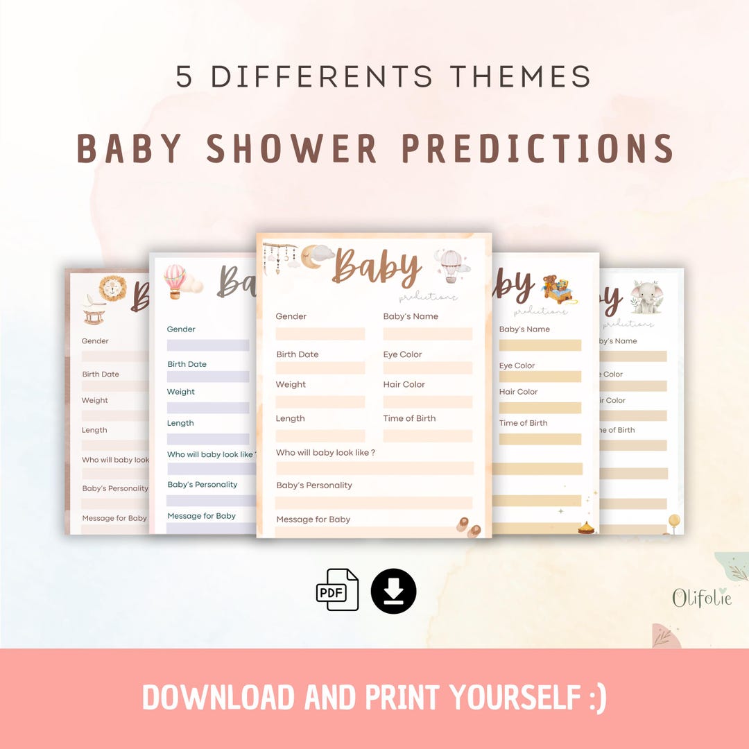 Printable Baby Shower Predictions Sheet – Baby Birth Predictions Game ...