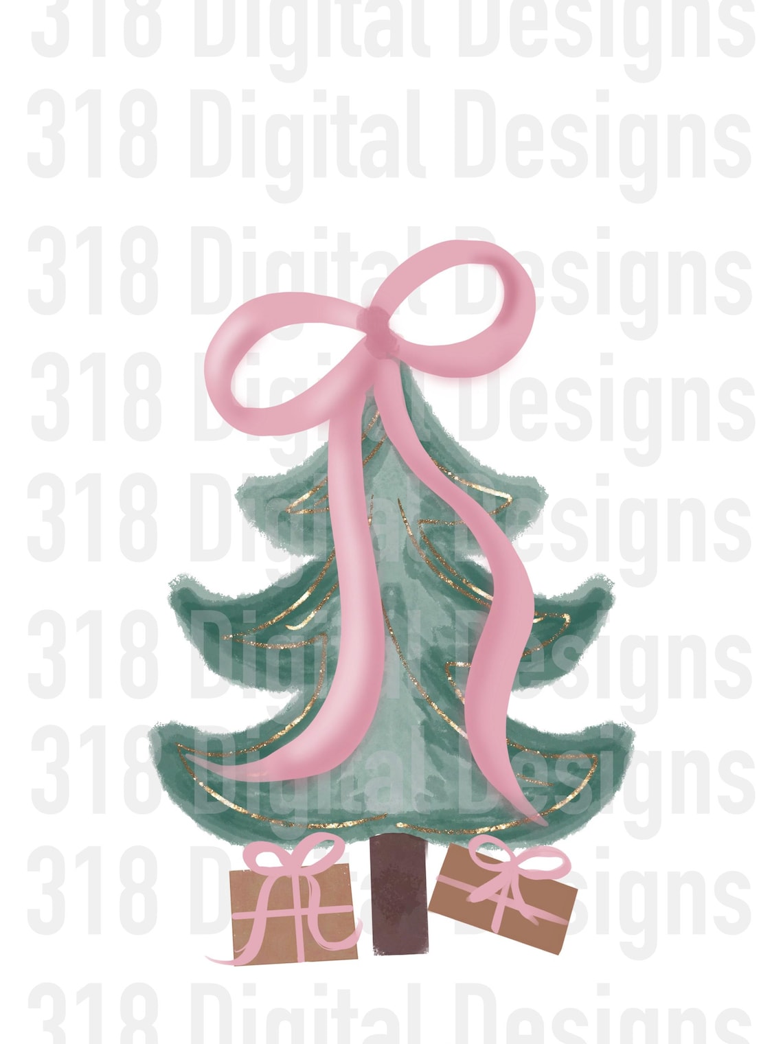 Christmas Tree With Pink Bow PNG - Etsy
