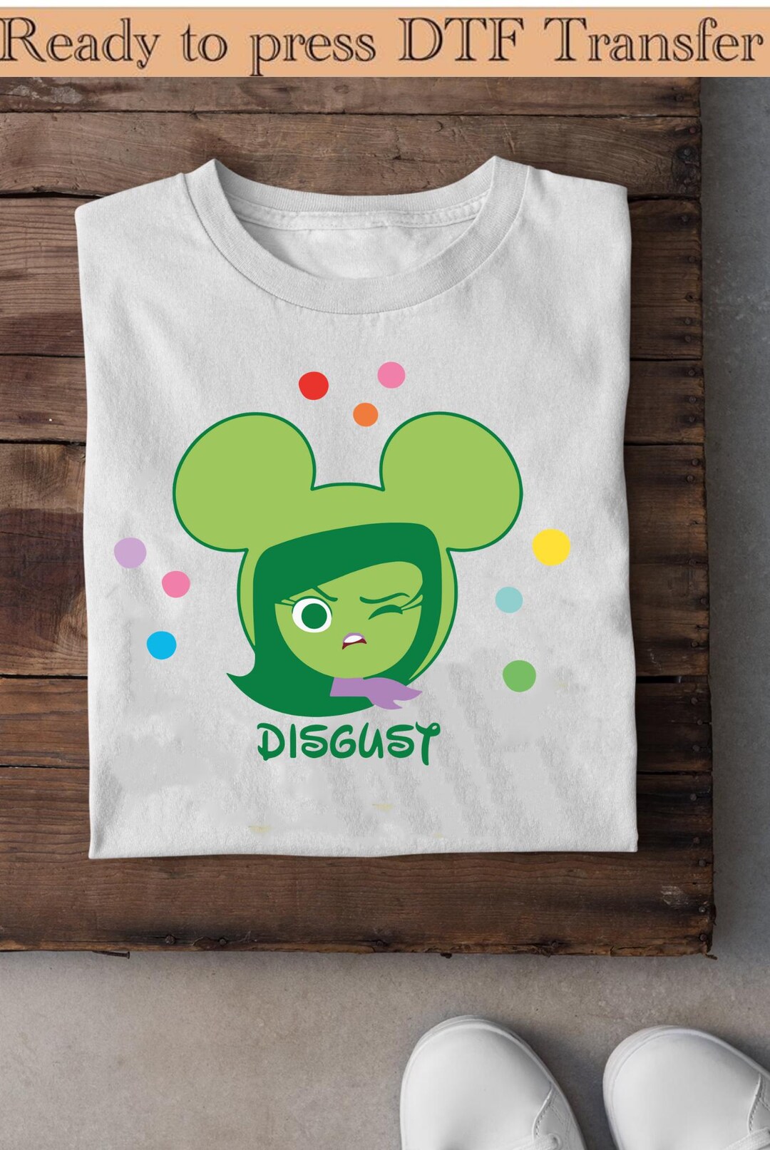 Inside Out 2 DTF Transfer, Inside Out Disgust, Mickey Ears Characters ...