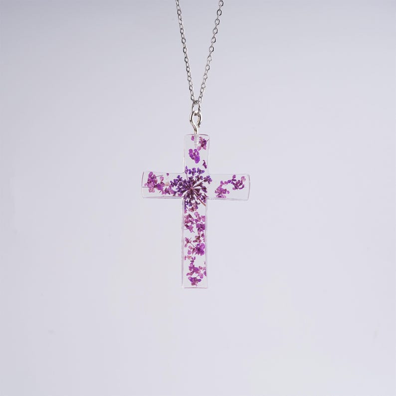 NEW! Handmade Pressed Dried Flower Cross Necklace, Real Dried Floral ...