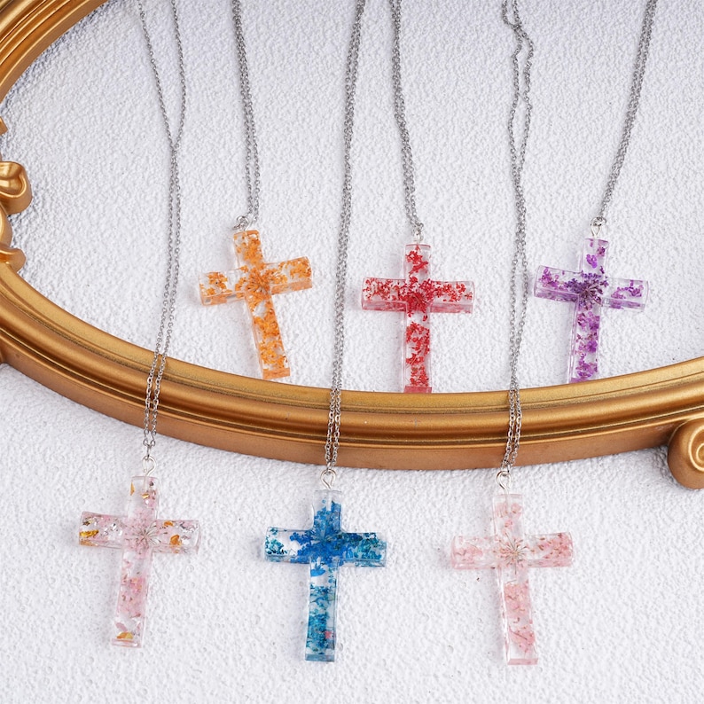 NEW! Handmade Pressed Dried Flower Cross Necklace, Real Dried Floral ...