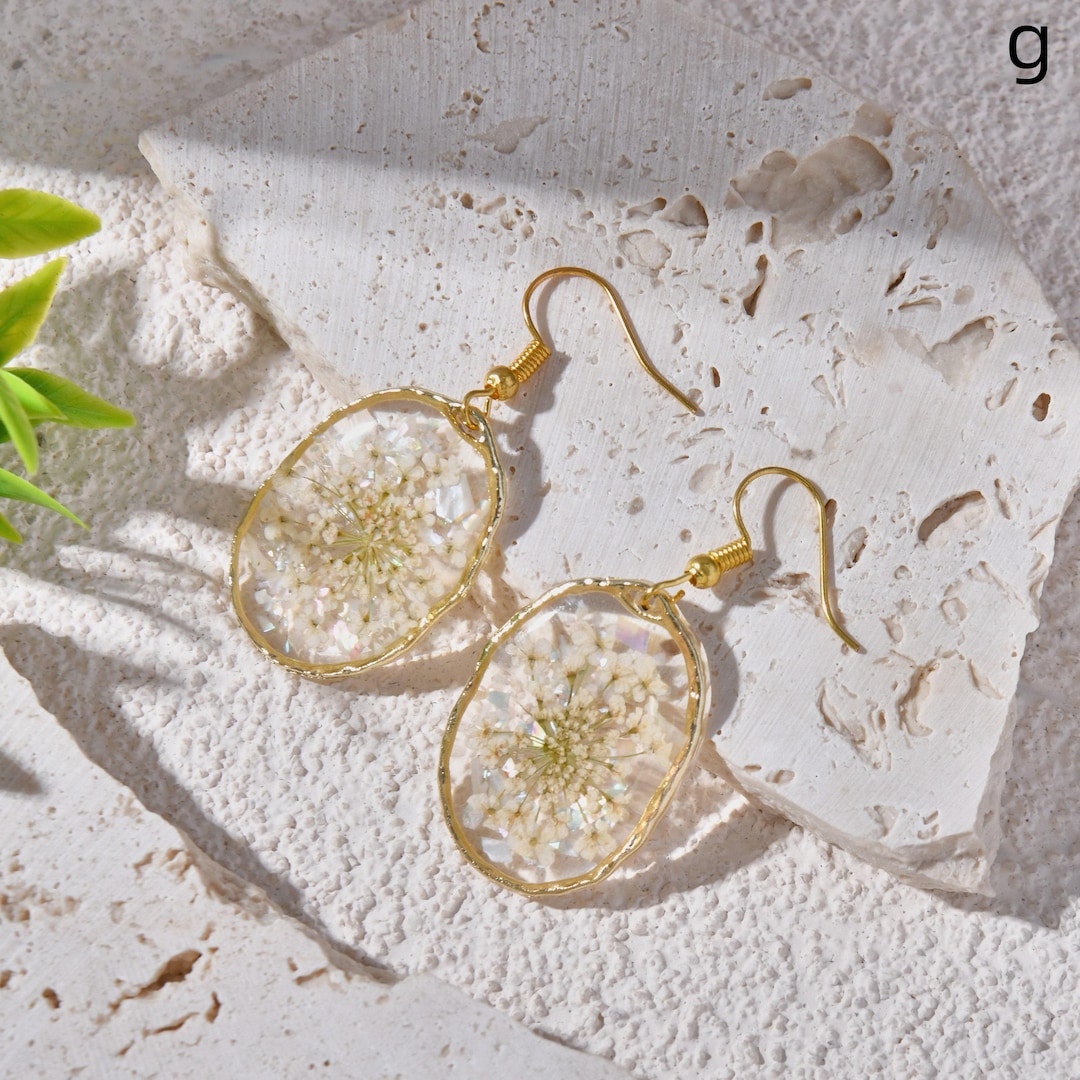 NEW! Real Resin Flower Earrings, Handmade Resin Pressed Botanical ...