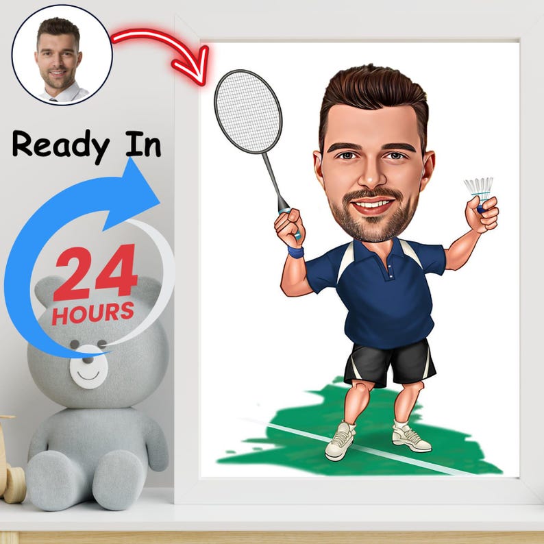 Badminton Player Caricature From Photo Badminton Lover Gift for Him ...