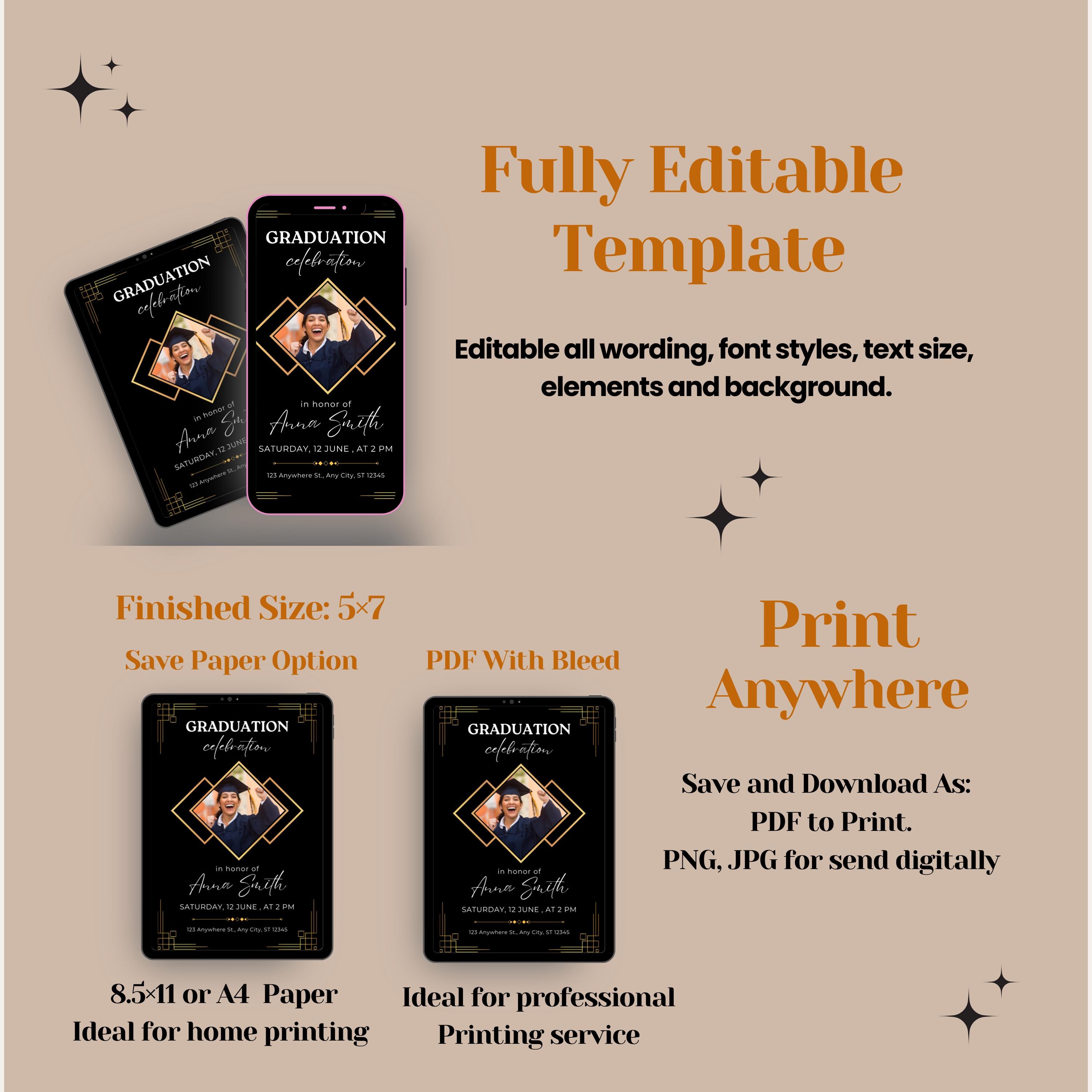 Personalized Beige Graduation Cap Cake Topper Custom Photo Invite for ...