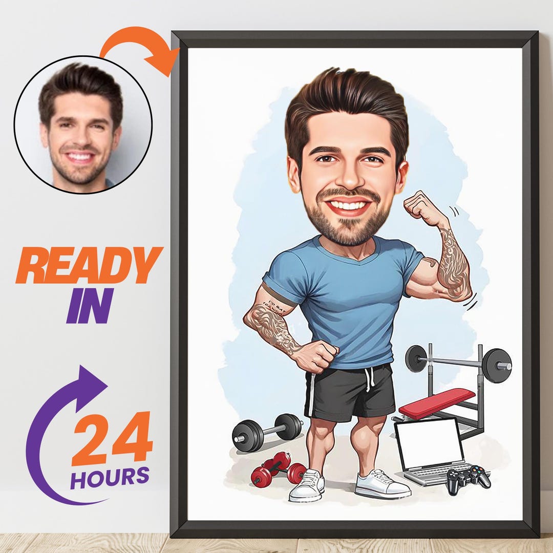 Custom Gym Trainer Cartoon From Photo - Personalized Fitness Coach ...