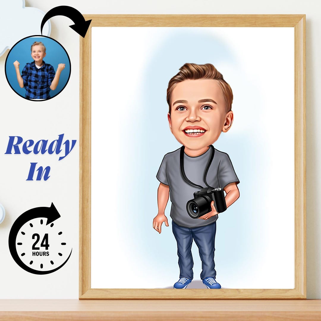 Custom Kid Cameraman Cartoon Photographer Caricature From Photo 10th ...