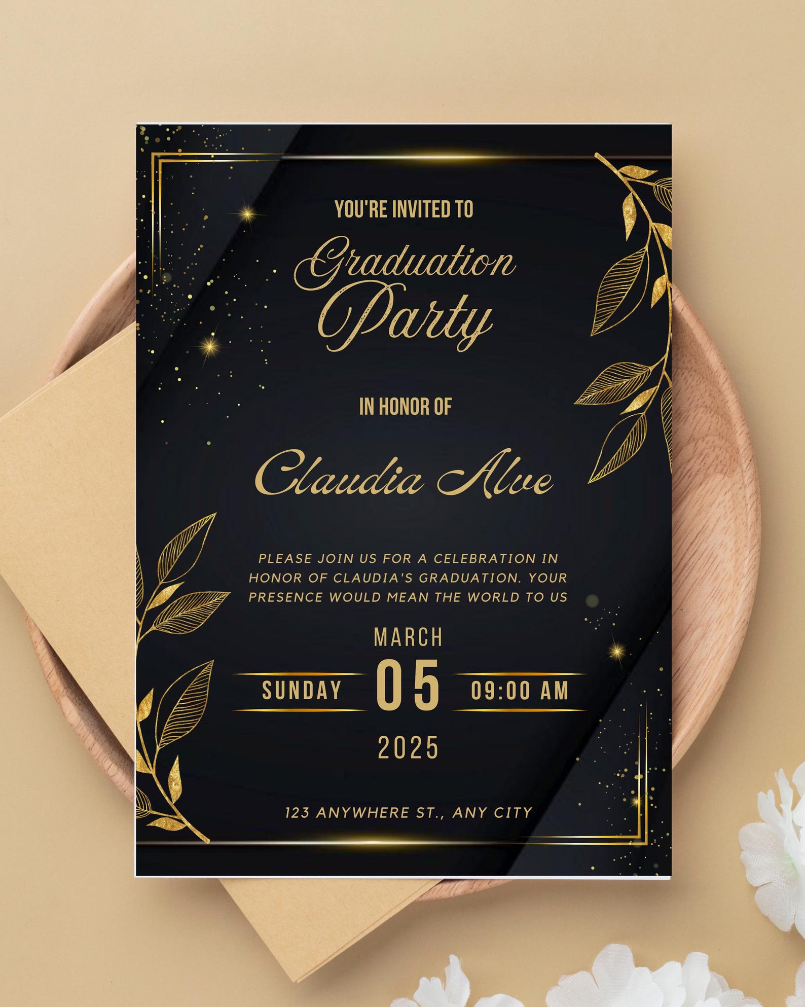 Personalized Beige Graduation Cap Cake Topper Custom Photo Invite for ...