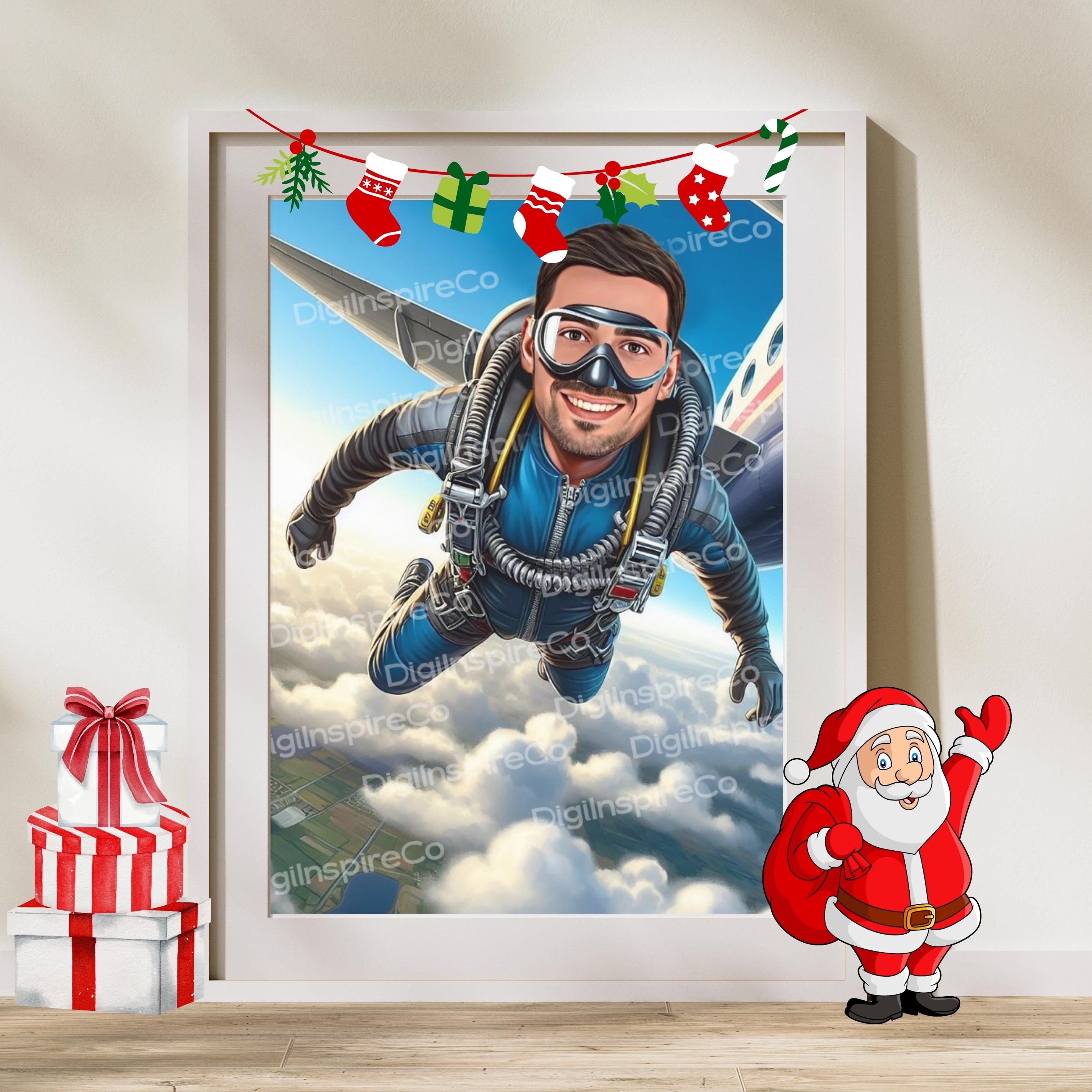 Custom Sky Diver Cartoon From Photo | Funny Sky Diver Portrait Wall Art ...