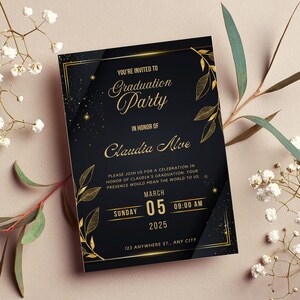 Personalized Beige Graduation Cap Cake Topper Custom Photo Invite for ...