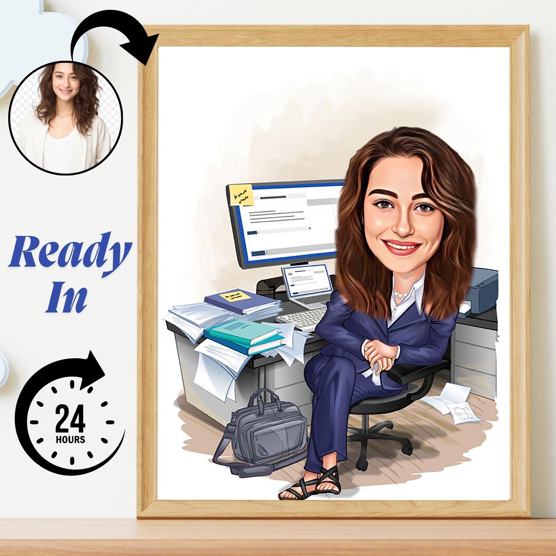 Custom Female Boss Caricature Portrait: Personalized Office Art ...