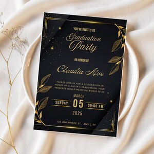 Personalized Beige Graduation Cap Cake Topper Custom Photo Invite for ...