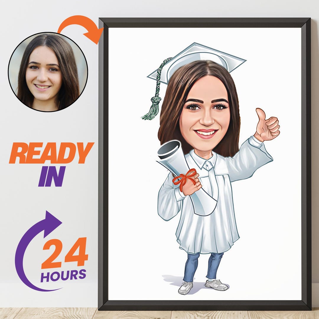 Custom Graduation Cartoon Female Graduate Caricature Personalized ...