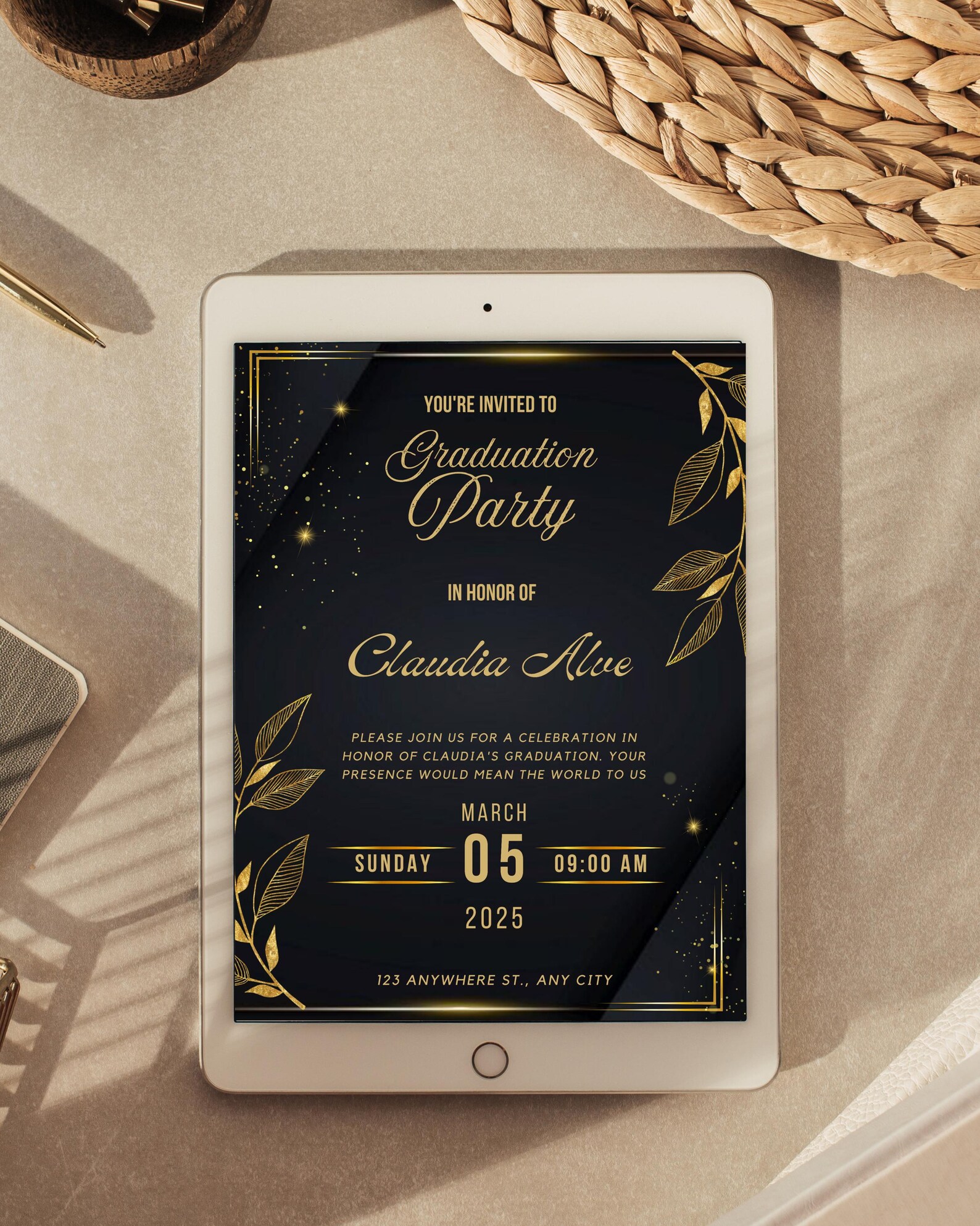 Personalized Beige Graduation Cap Cake Topper Custom Photo Invite for ...