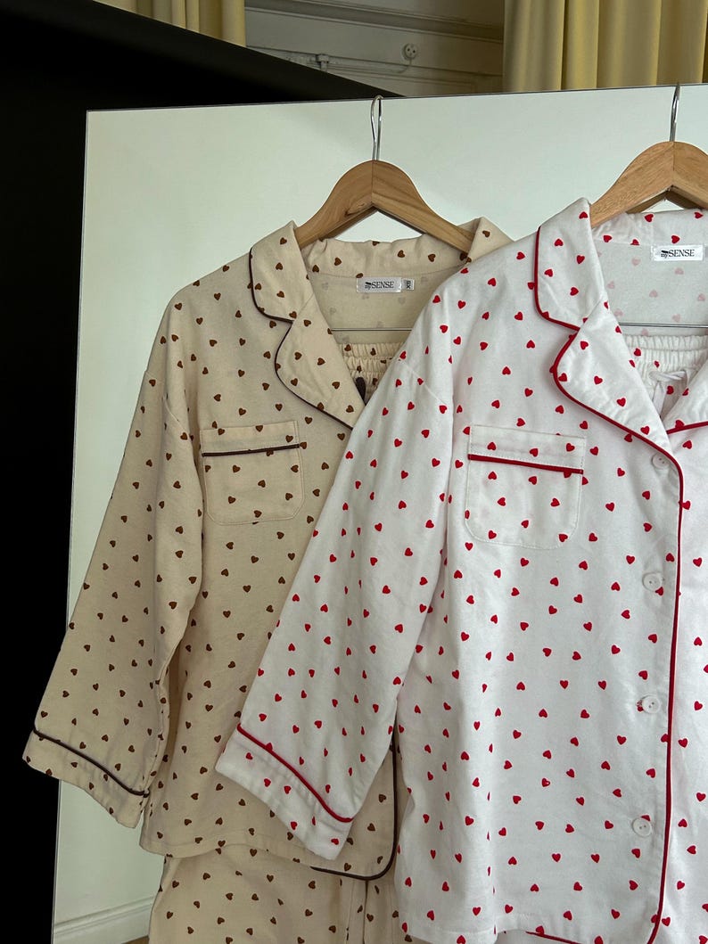 Warm Cotton Flannel Pajamas - Cozy Winter PJ Set, Heart Pattern ...