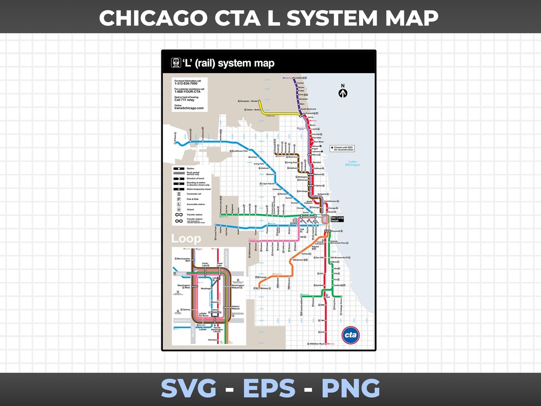 Chicago Cta L System Map SVG,PNG,EPS Files - Etsy