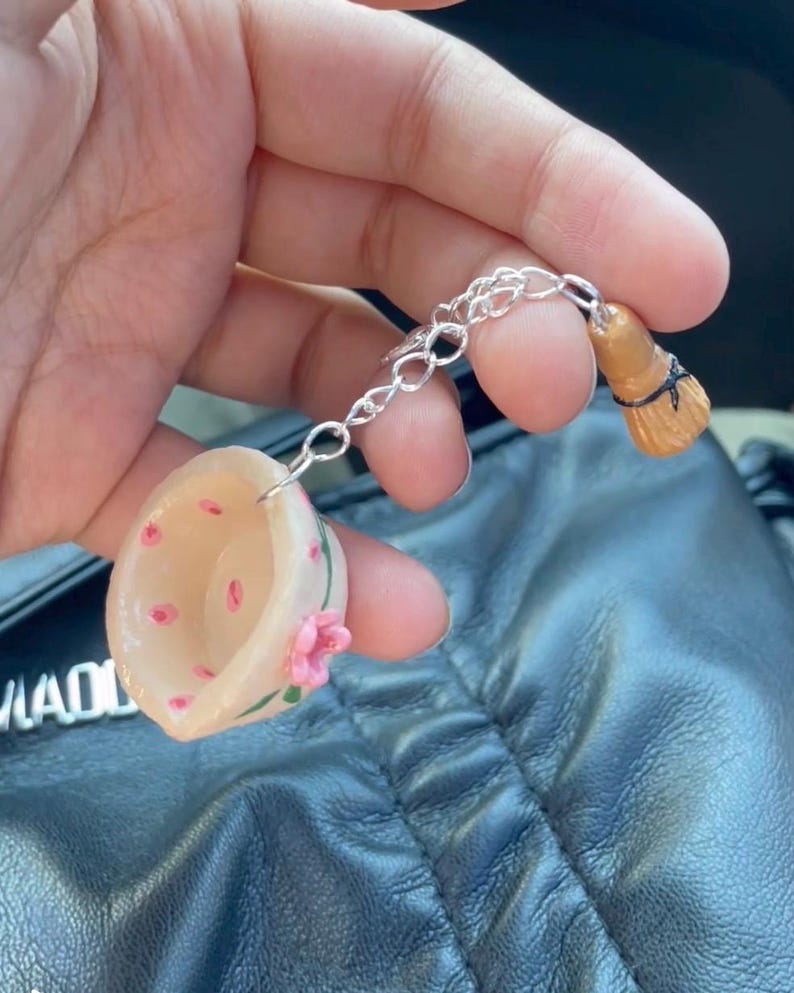 Hand-painted Sakura Matcha Bowl Charm: Polymer Clay Keychain - Etsy
