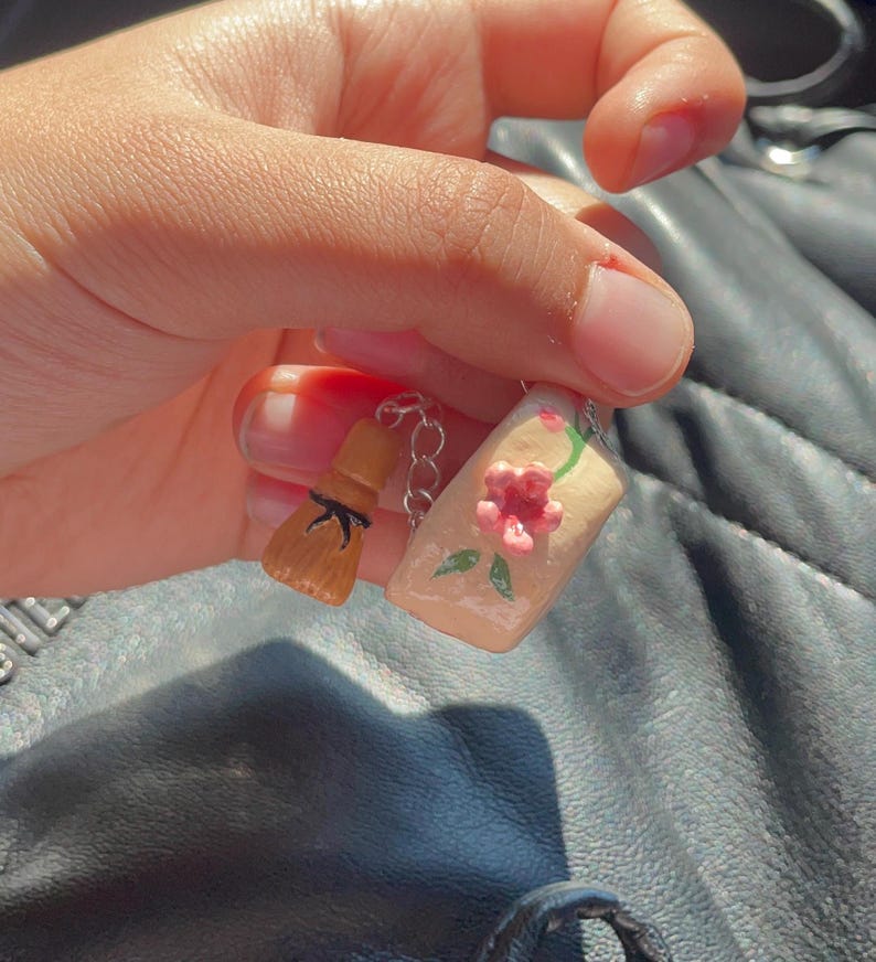 Hand-painted Sakura Matcha Bowl Charm: Polymer Clay Keychain - Etsy
