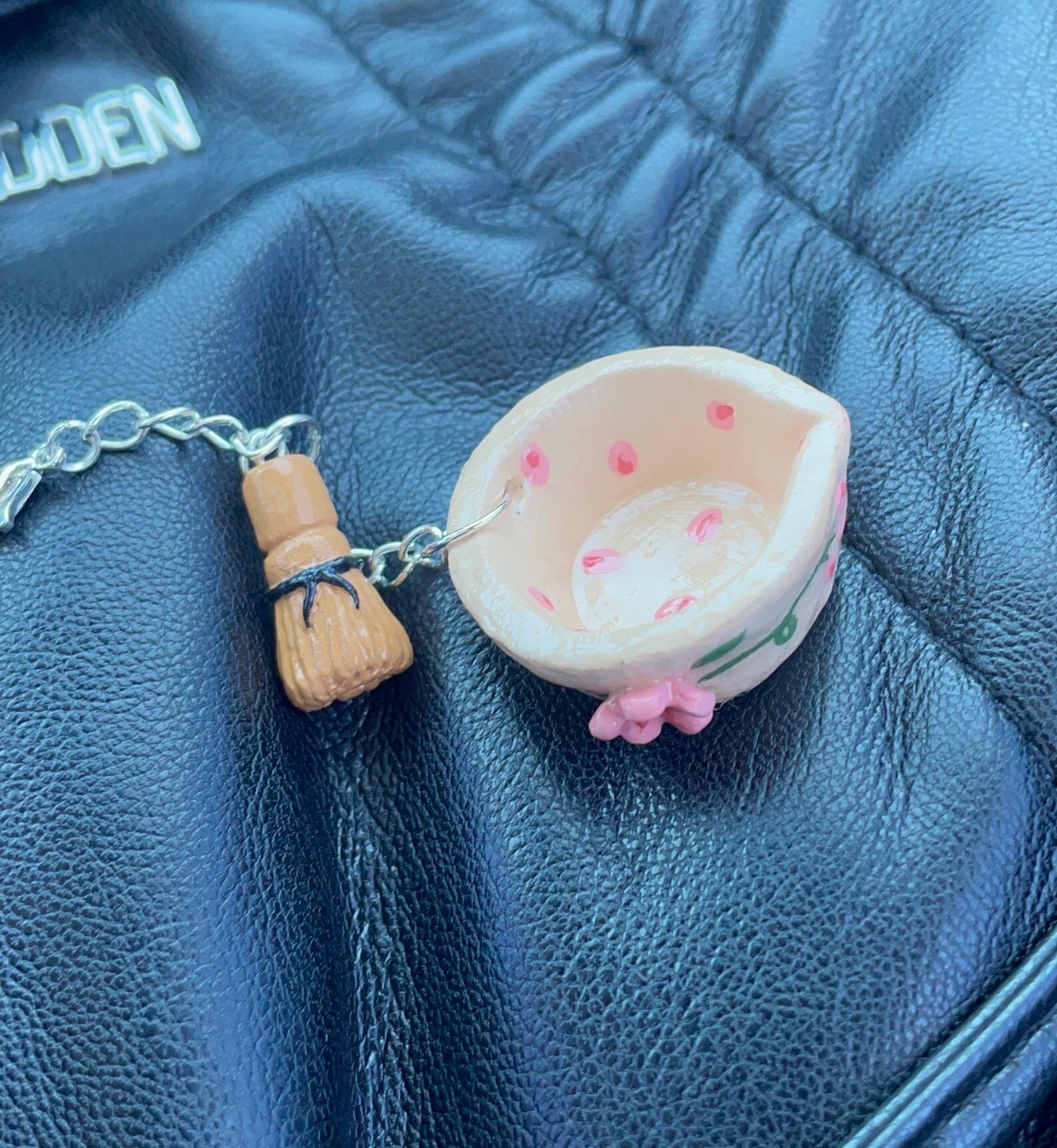 Hand-painted Sakura Matcha Bowl Charm: Polymer Clay Keychain - Etsy