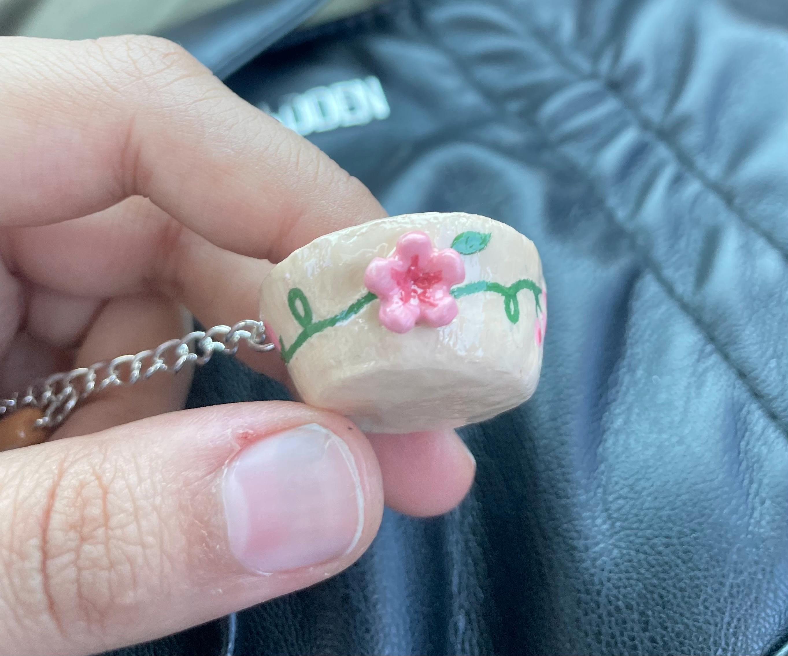 Hand-painted Sakura Matcha Bowl Charm: Polymer Clay Keychain - Etsy