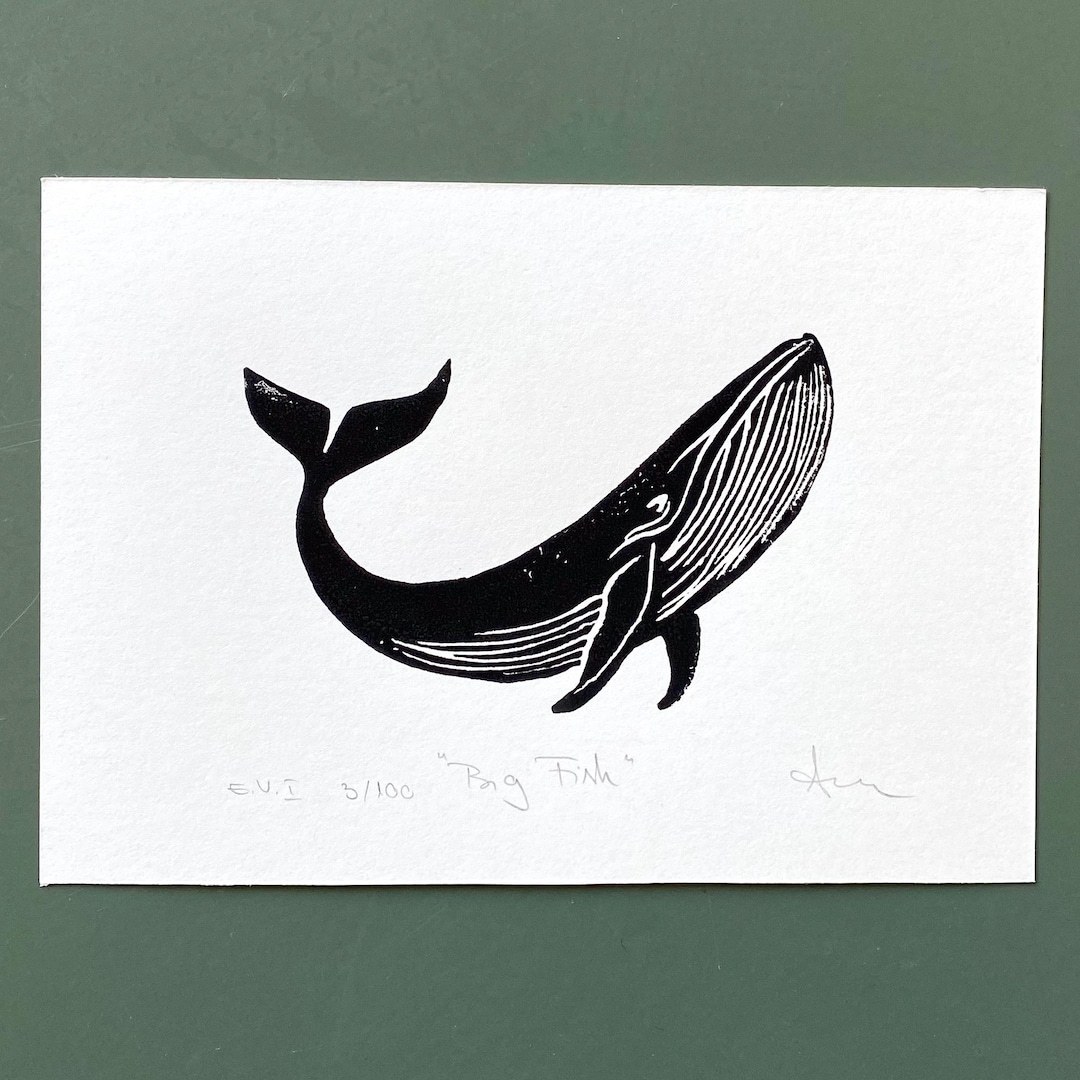 Black Orca Whale Linocut Print Killer Whale Fish Handprinted Original ...