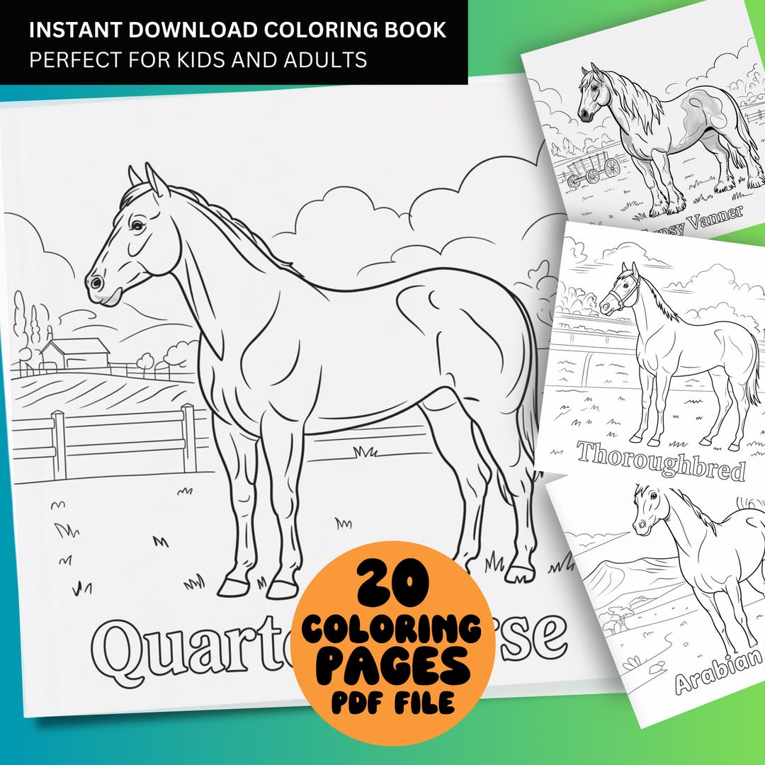 20 Realistic Horse Breed Coloring Pages – Horse Breeds Bundle – Simple ...