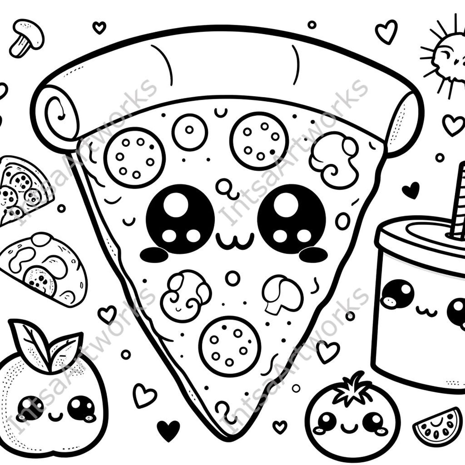 Kawaii Food Coloring Pages – Cute Printable Kids Activity (PNG + PDF ...