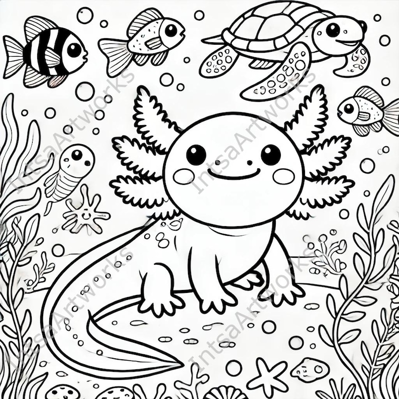Cute Axolotl Coloring Pages: 10 Printable Designs (PDF) - Etsy