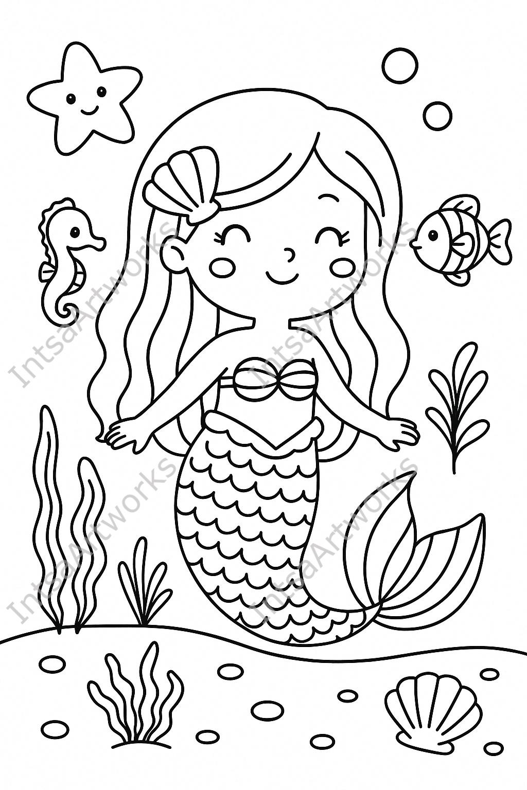 Magical Mermaids and Ocean Friends Coloring Pages – 10-page Printable ...