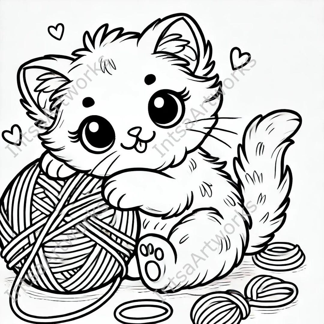 Cute Kitten Coloring Pages 10 Printable Designs Pdf Png Etsy