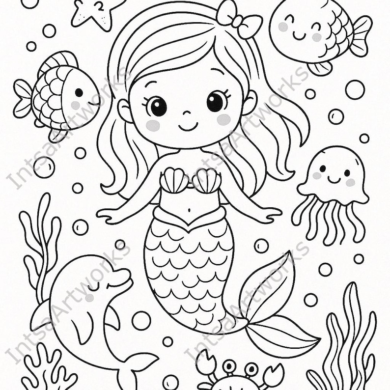 Magical Mermaids and Ocean Friends Coloring Pages – 10-page Printable ...