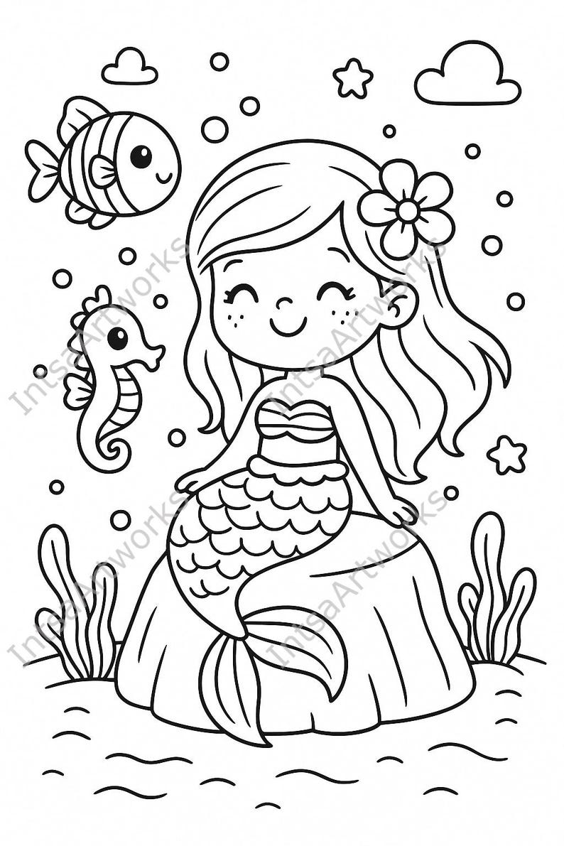 Magical Mermaids and Ocean Friends Coloring Pages – 10-page Printable ...
