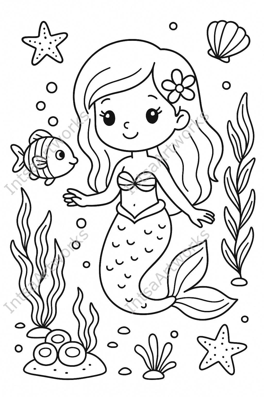 Magical Mermaids and Ocean Friends Coloring Pages – 10-page Printable ...