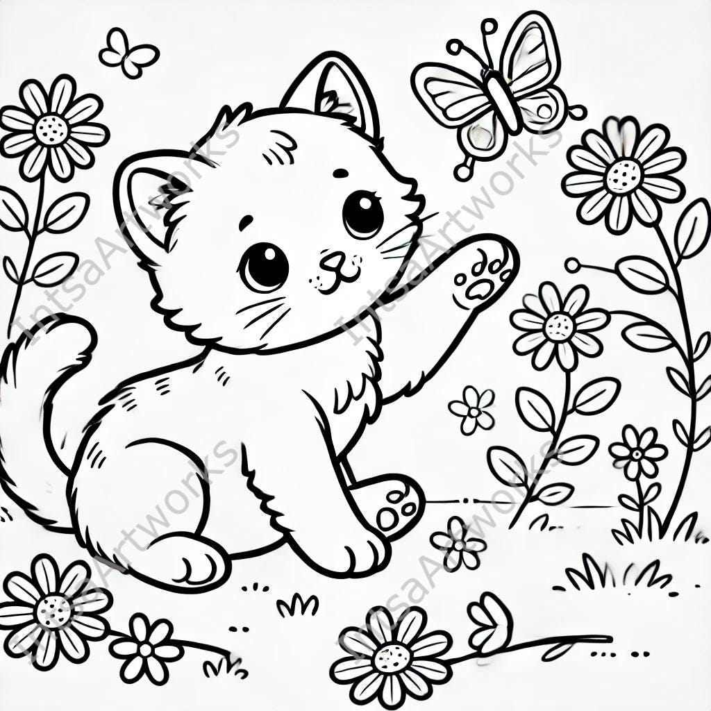 Cute Kitten Coloring Pages - 10 Printable Designs (PDF & PNG) - Etsy
