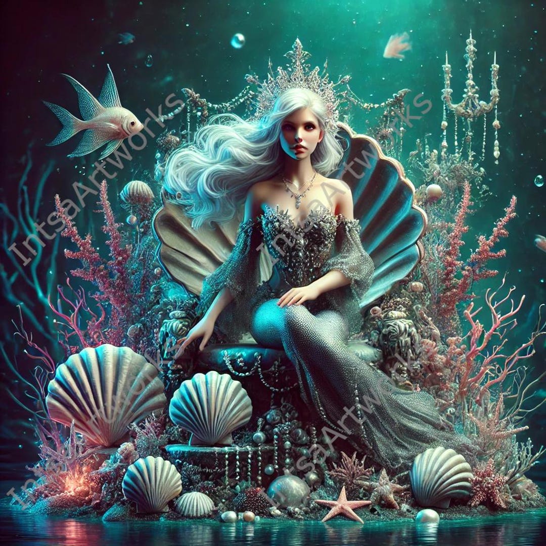 Underwater Mermaid Art Canvas Print, Ocean Wall Decor, Nautical Home ...