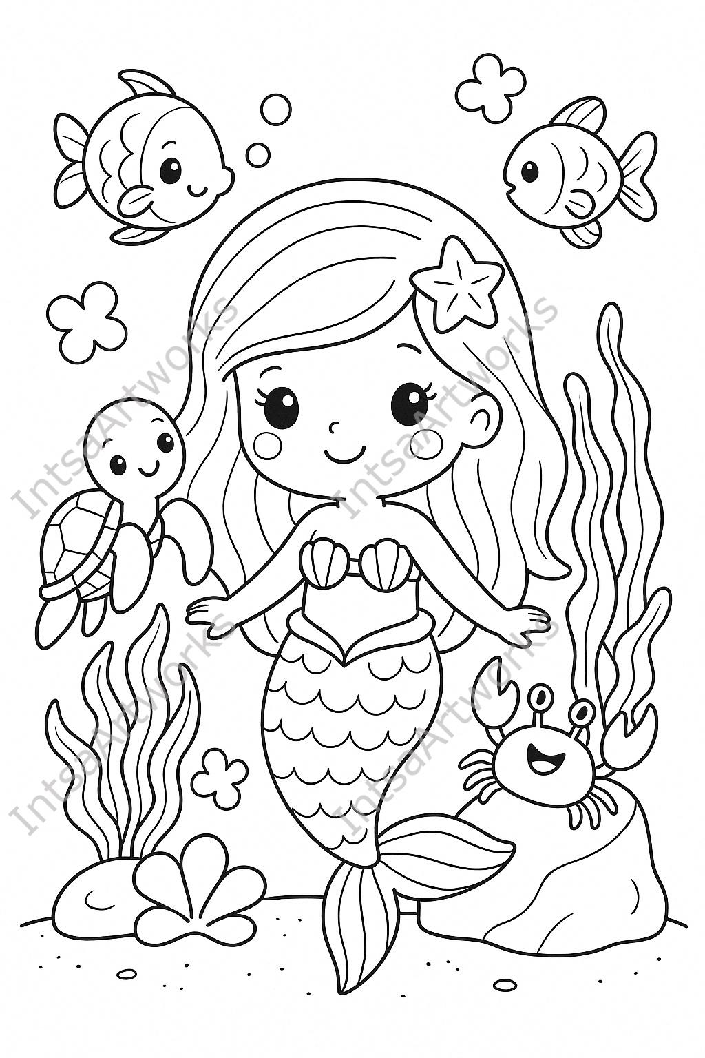 Magical Mermaids and Ocean Friends Coloring Pages – 10-page Printable ...