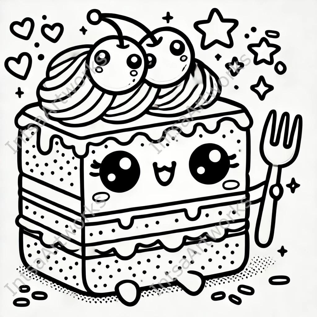 10 Kawaii Food Coloring Pages – Cute Printable Bundle for Kids & Adults ...