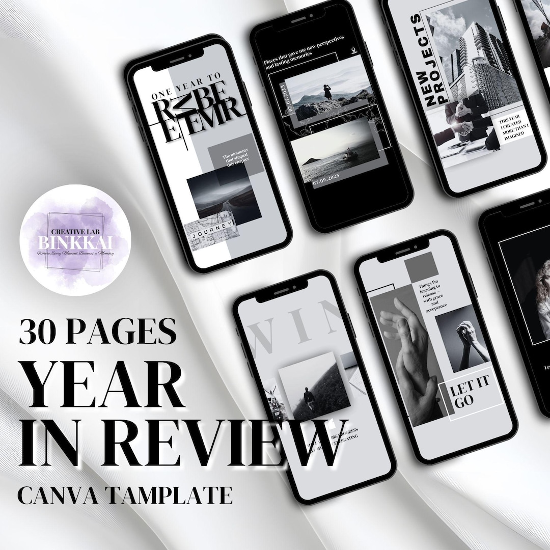 Minimalist Year in Review Canva Template, Monochrome Slideshow - Etsy