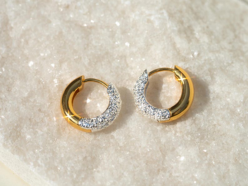 Mixed Metal Reversible Hoop Earrings: 18k Gold Plated Sterling Silver ...