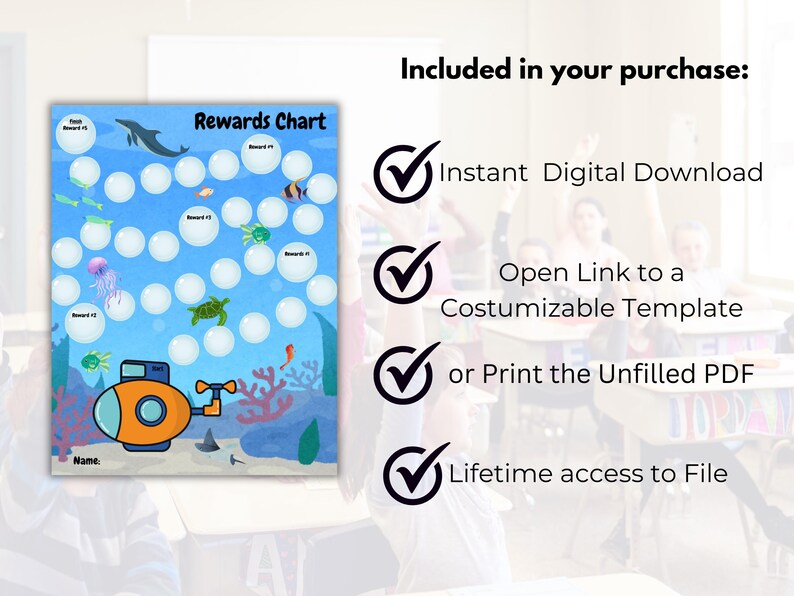 Editable Kids Reward Chart, Underwater Colourful Rewards Chart, Rewards ...