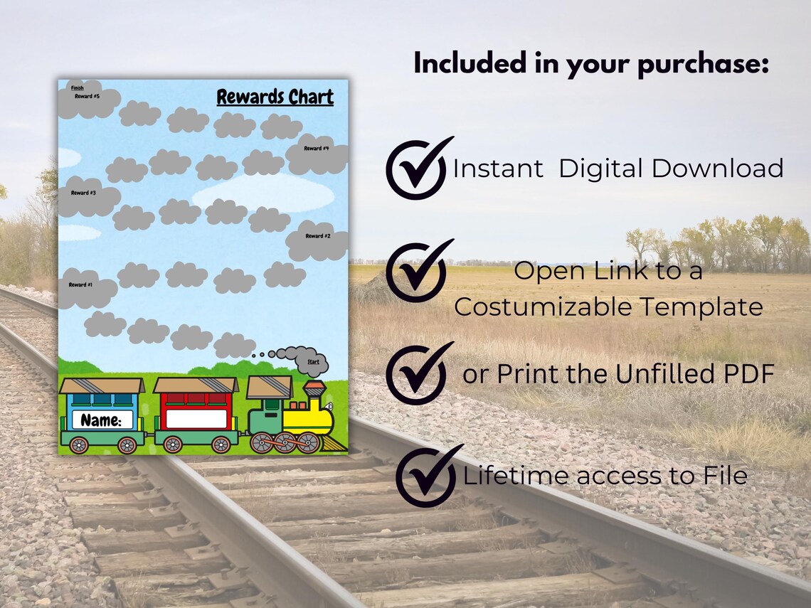 Editable Rewards Chart for Kids, Train Themed Rewards Chart, Charts for ...
