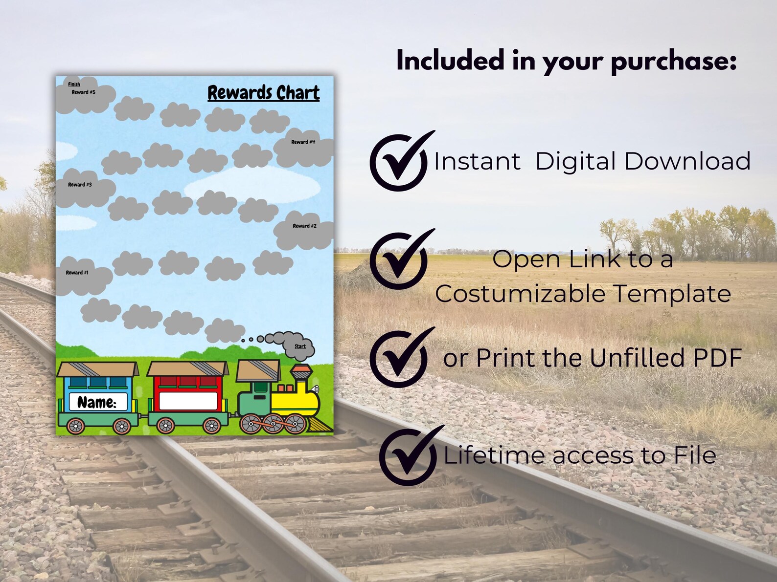 Editable Rewards Chart for Kids, Train Themed Rewards Chart, Charts for ...