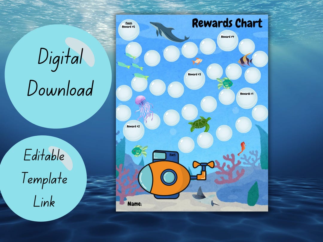 Editable Kids Reward Chart, Underwater Colourful Rewards Chart, Rewards ...