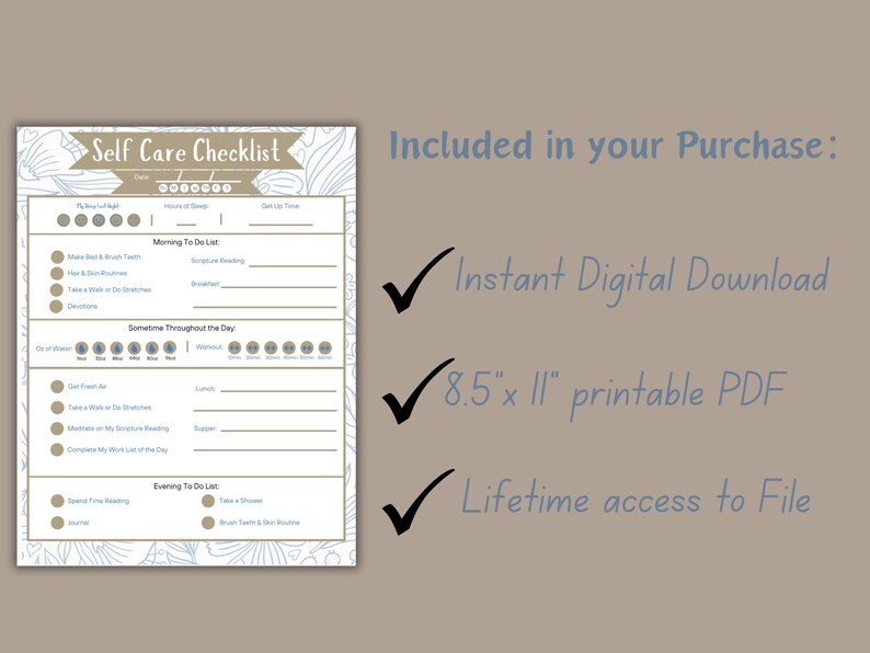 Self Care Checklist: Daily Routine Chart (digital Download) - Etsy