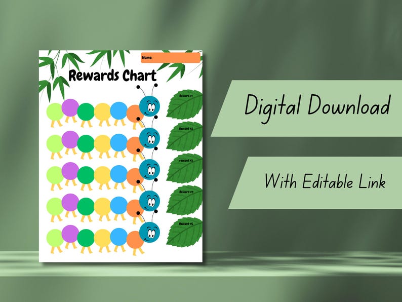 Editable Kids Reward Chart, Caterpillar Rewards Chart Template, Fun ...