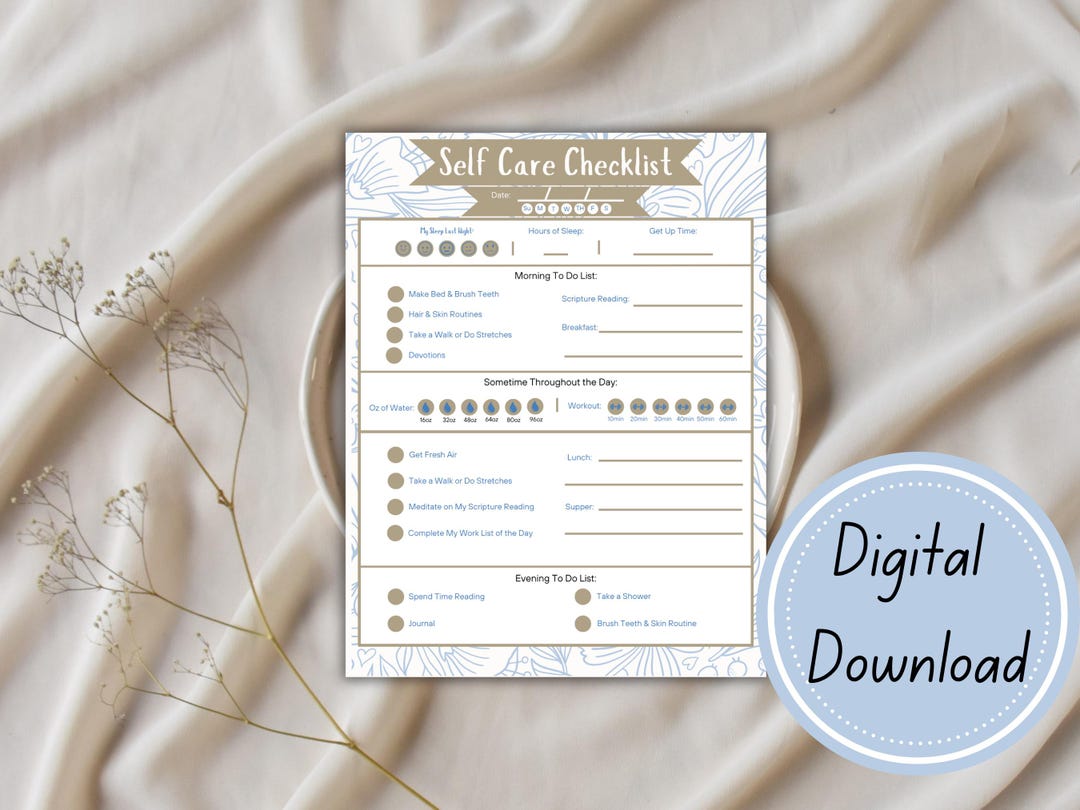 Self Care Checklist, Printable Self Care Chart, Daily Self Care ...