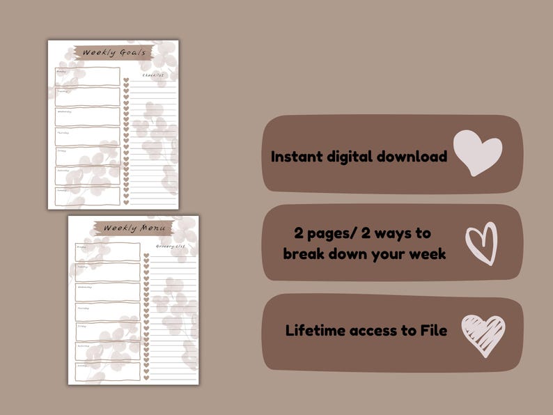 Printable Weekly Checklist & Menu Planner, Daily to Do List, Weekly ...