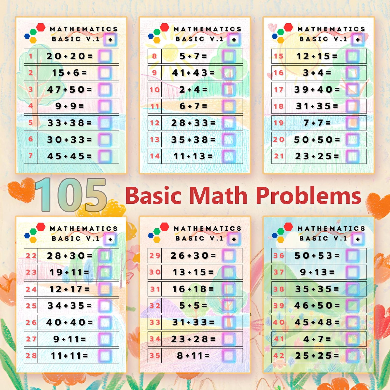 105 Basic Math Problems (+) Printable PDF for Kids (kindergarten to ...