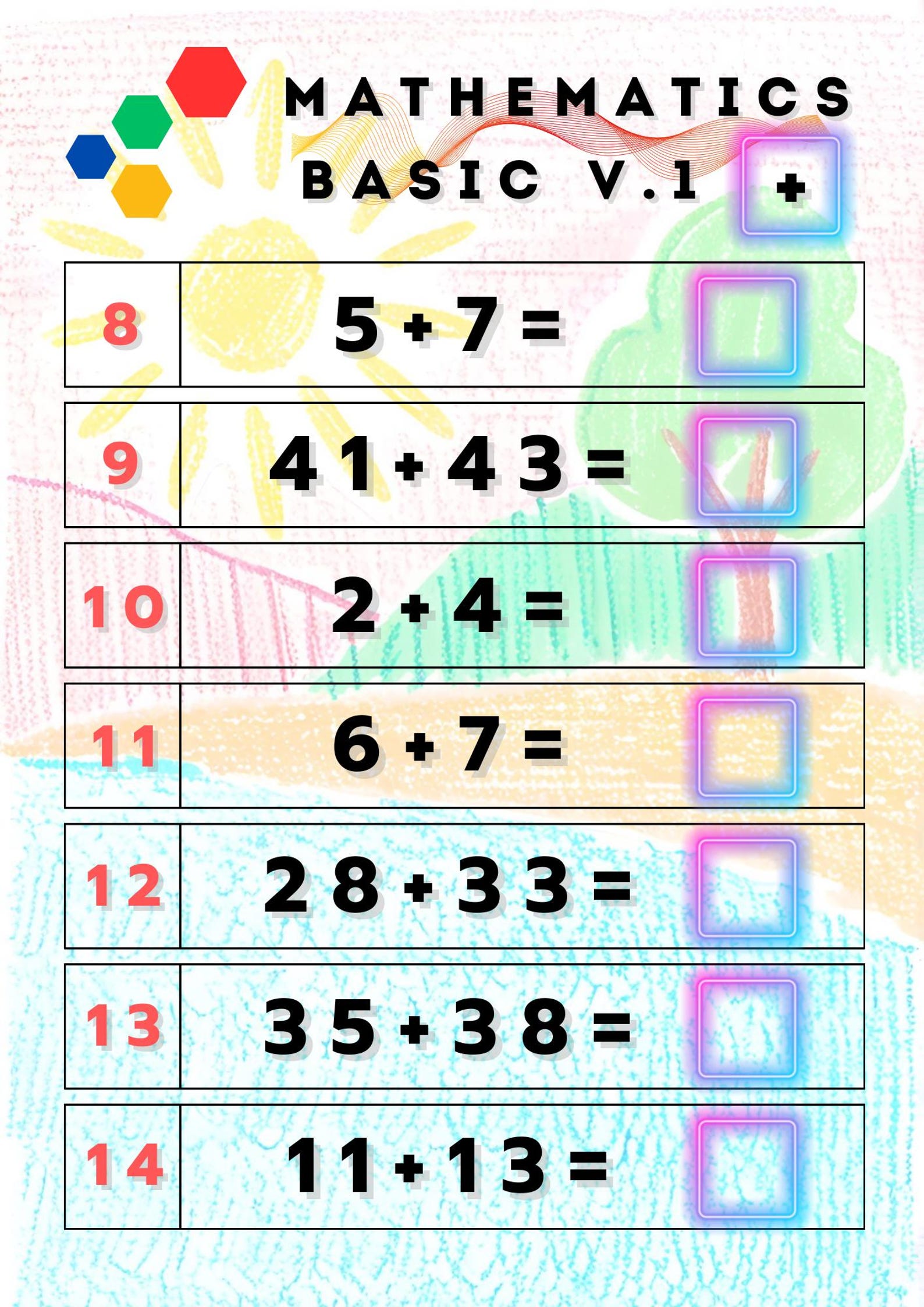 105 Basic Math Problems (+) Printable PDF for Kids (kindergarten to ...