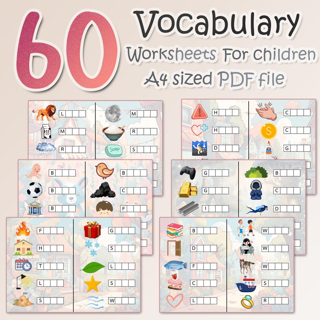 60 Vocabulary Worksheets for Learning - A4 Landscape Format - Etsy